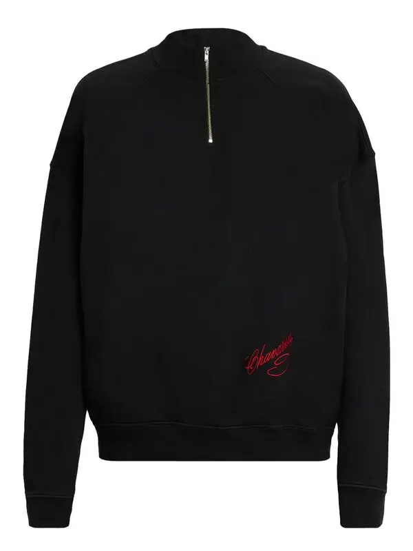 WILLY CHAVARRIA Bravo Embroidered-logo Cotton Quarter-zip Sweater - Black