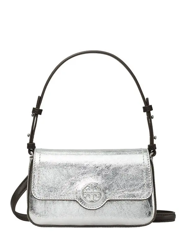 Tory Burch Mini Metallic Leather Shoulder Bag - Silver