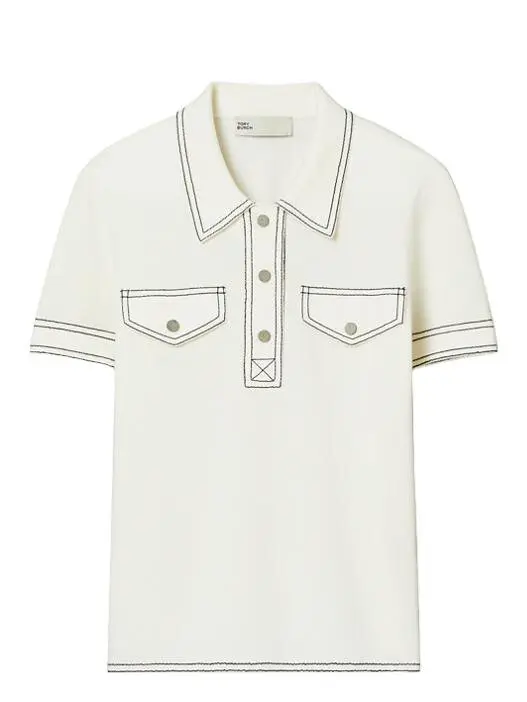 Tory Burch Topstitch Wool Polo - New Ivory