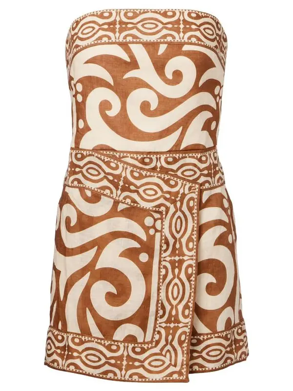 Johanna Ortiz Raíz Ritual Strapless Linen Mini Dress - Brown