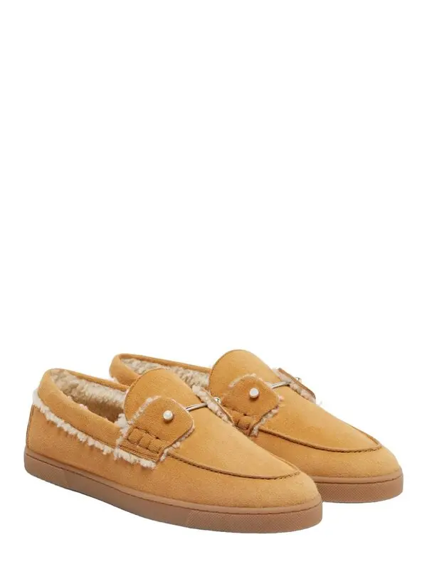 CHRISTIAN LOUBOUTIN Chambeliboat Suede Shearling Loafers - Beige