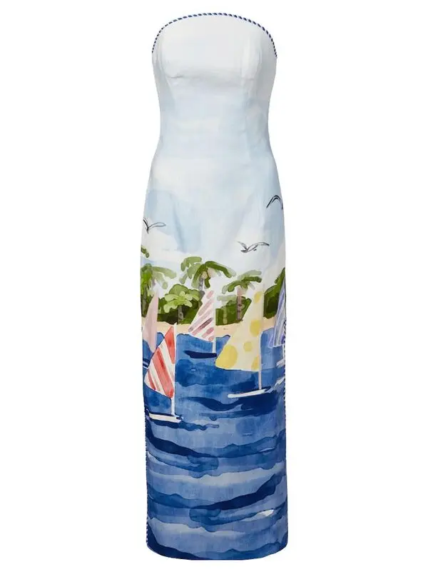 LEO LIN Ava Printed Linen Bustier Dress - Multicoloured