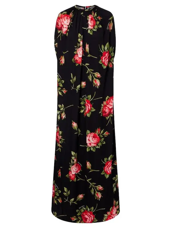Dolce & Gabbana Floral Caped Silk-blend Gown - Black