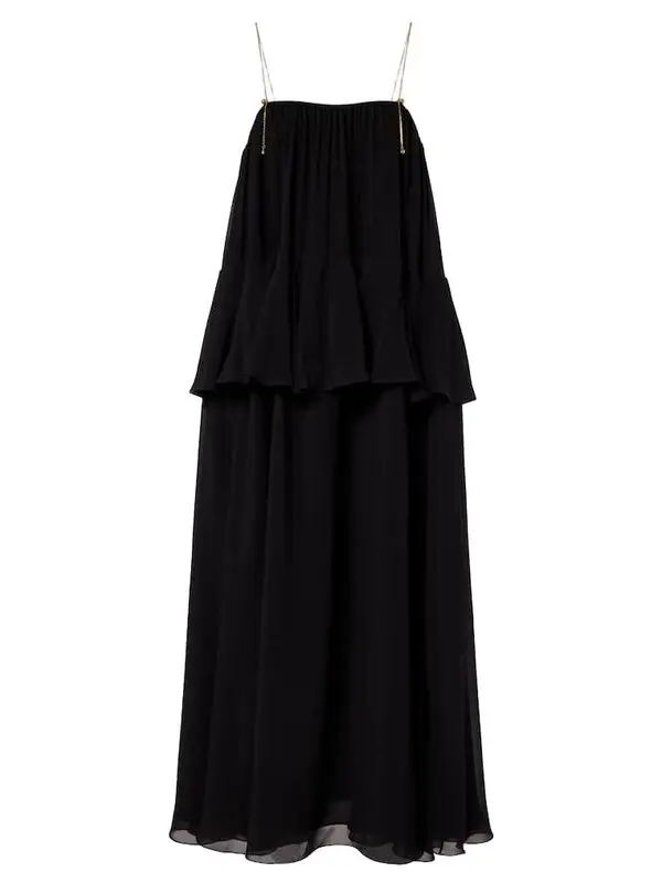 Chloé Embellished Open-back Silk Georgette Maxi Dress - Black