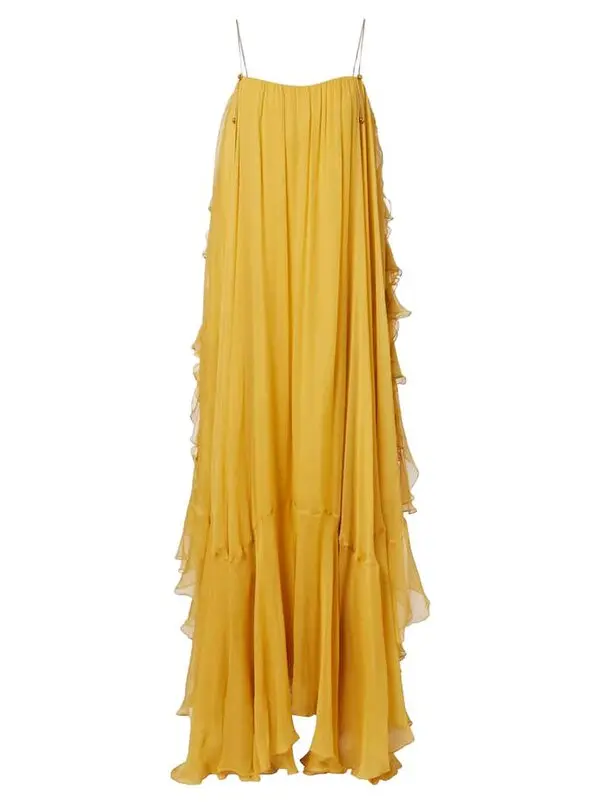 Chloé Silk Mousseline Maxi Dress - Yellow