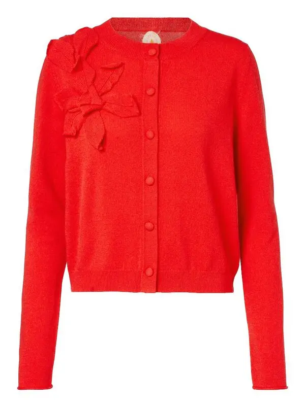 Jardin Des Orangers Floral-appliqué Wool And Cashmere Cardigan - Red