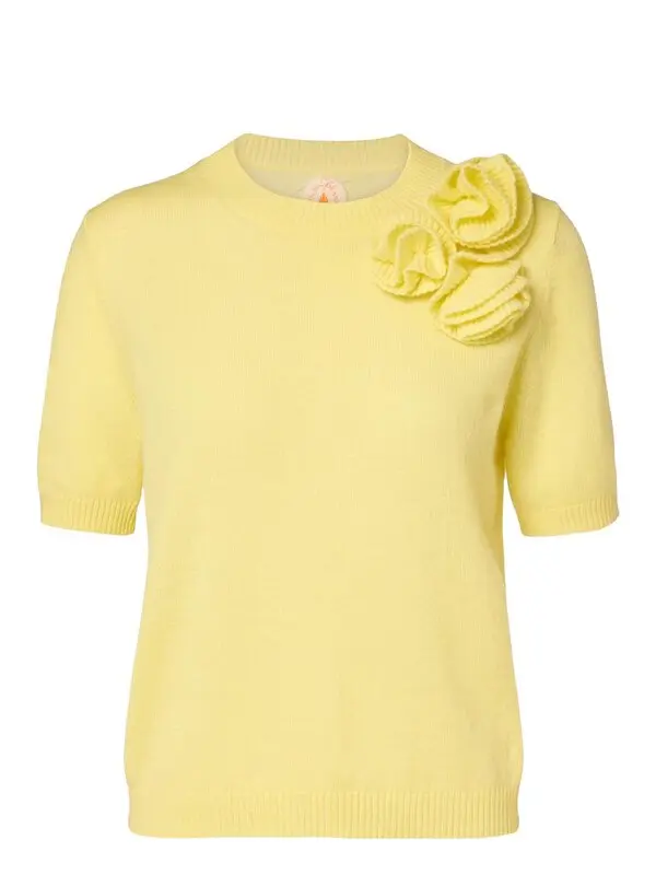 Jardin Des Orangers Floral-appliqué Cashmere And Wool Sweater - Yellow