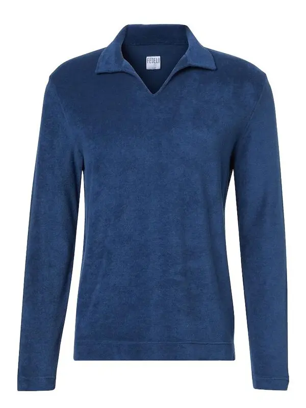 Fedeli Cotton Terry Polo Sweater - Blue