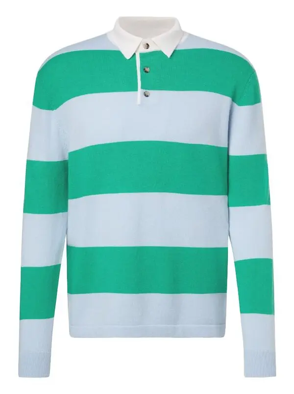 ALLUDE Striped Wool And Cashmere Polo Sweater - Blue