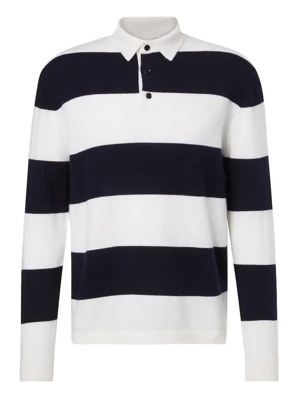 ALLUDE Striped Wool And Cashmere Polo Sweater - White