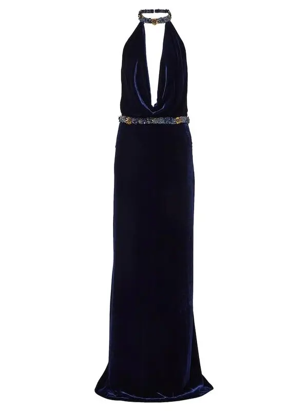 Costarellos Crystal-embellished Velvet Gown - Blue