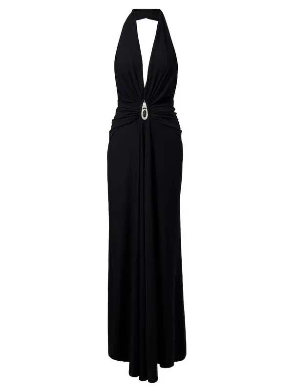 Christopher Esber Embellished Ruched Jersey Maxi Dress - Black