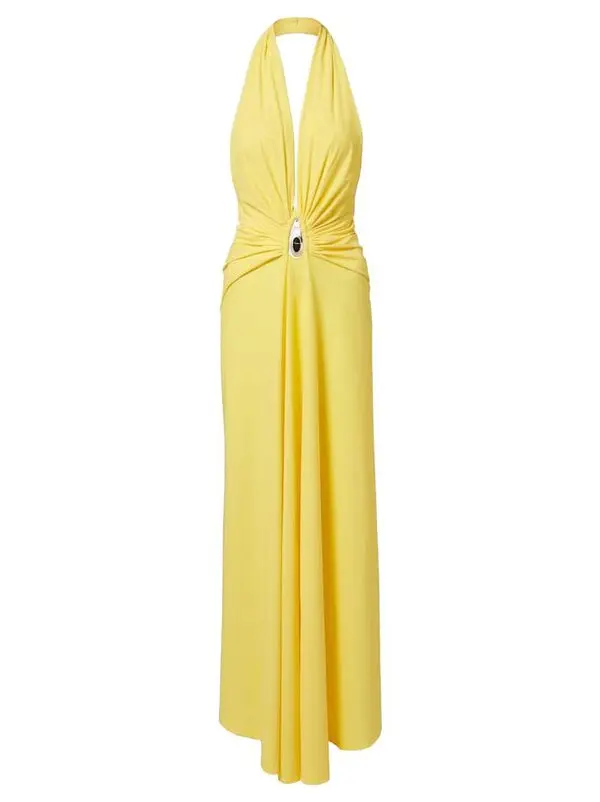 Christopher Esber Embellished Ruched Jersey Maxi Dress - Yellow