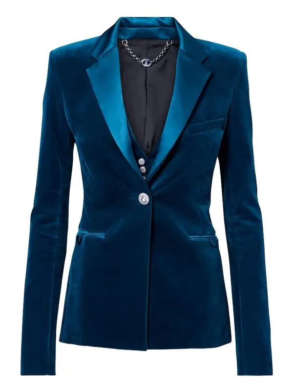 Rabanne Cotton-blend Velvet And Satin Blazer - Blue