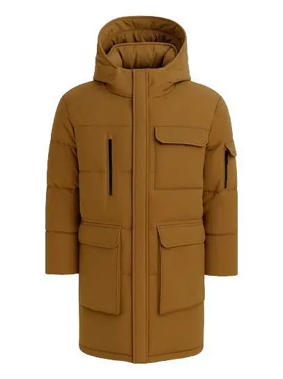 QUARTZ CO. Compass Hooded Recycled Down Winter Jacket - Camel