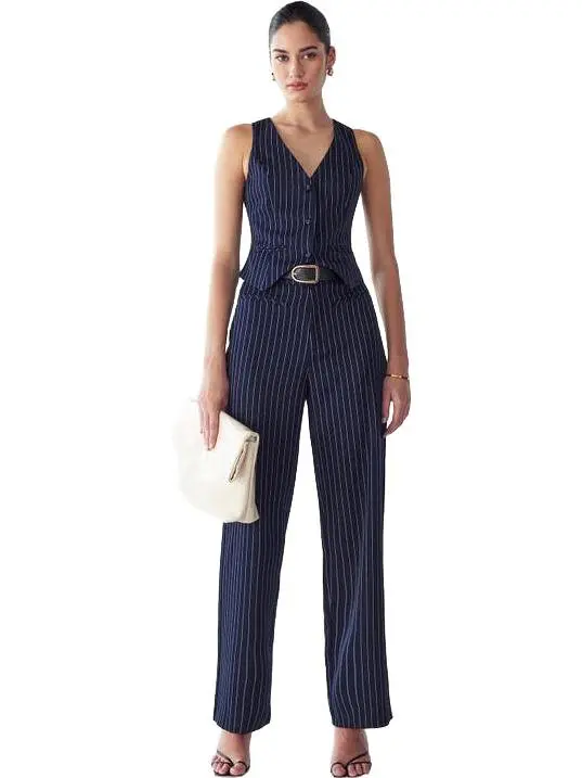 WILLA Katherine Top - Navy Pinstripe