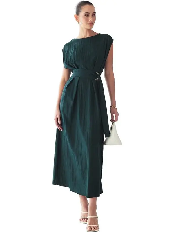 WILLA Yana Midi Dress - Midnight Emerald