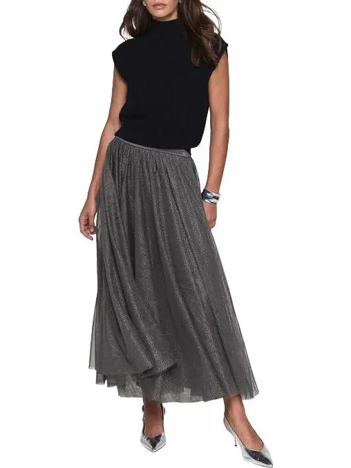 Mint Velvet Metallic Tulle Midi Skirt - Grey