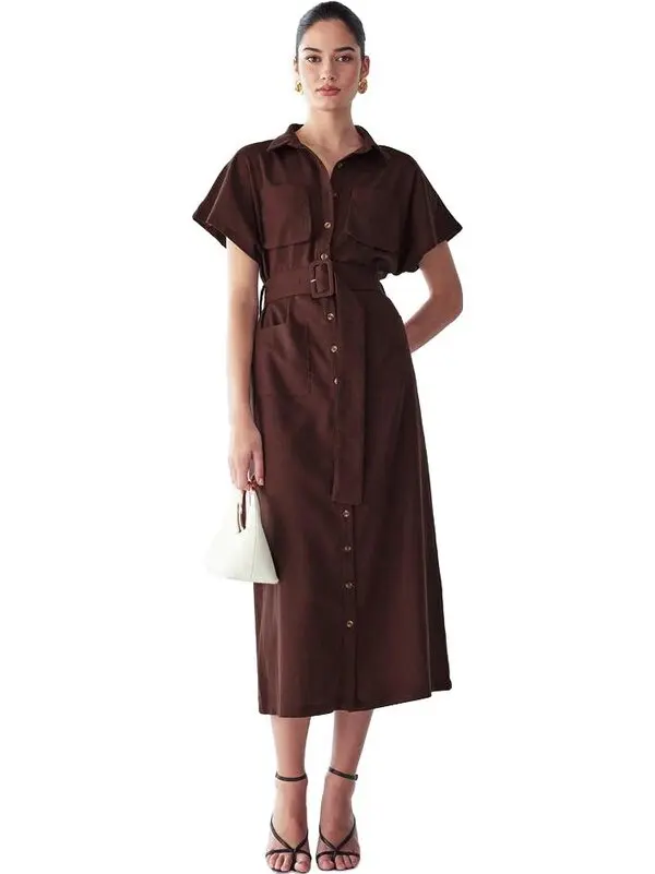 WILLA Zel Midi Shirt Dress - Chocolate