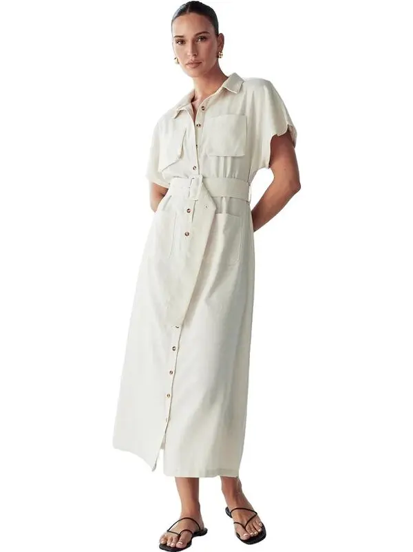 WILLA Zel Midi Shirt Dress - Natural
