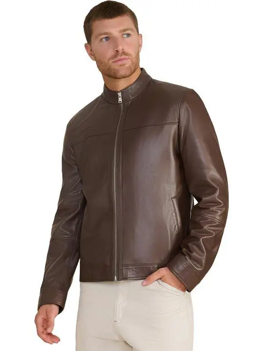 FURNIQ UK Otis Racer Leather Jacket - Brown