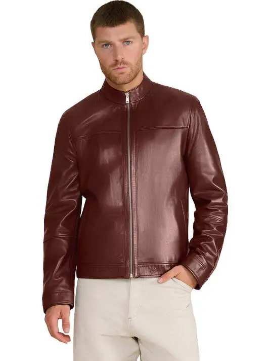 FURNIQ UK Otis Racer Leather Jacket - Burgundy