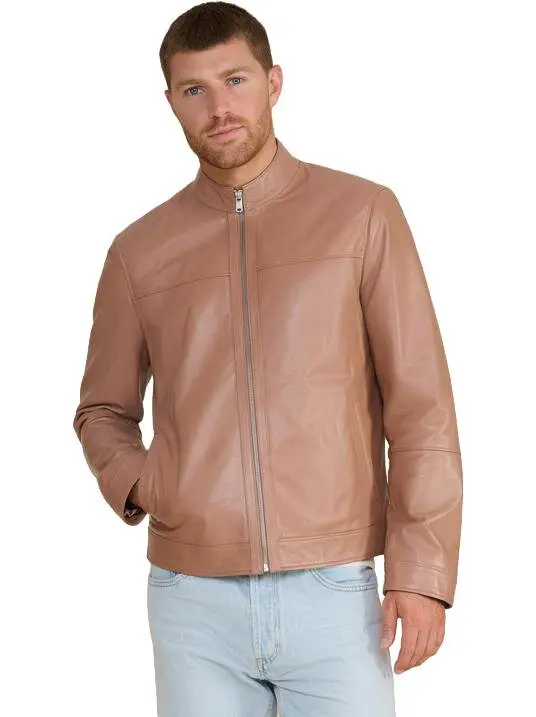 FURNIQ UK Otis Racer Leather Jacket - Mocha Brown