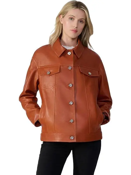 FURNIQ UK Bobbie Leather Shirt Jacket - Whiskey