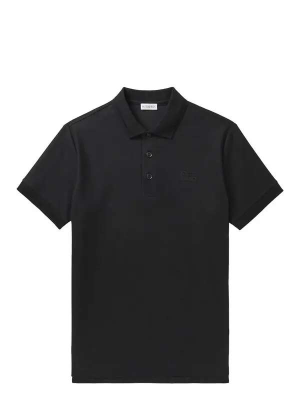 Burberry Ekd Logo-embroidered Cotton-piqué Polo Shirt - Black