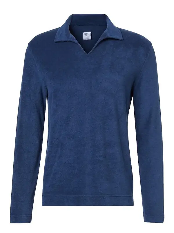 Fedeli Cotton Terry Polo Sweater - Blue