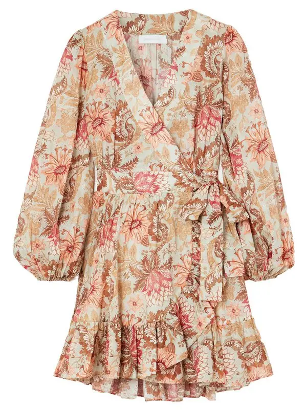 Zimmermann Daylight Ruffled Printed Cotton Mini Wrap Dress - Pink