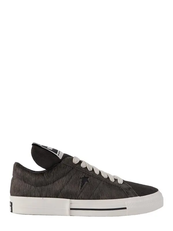 Rick Owens Leather-trimmed Calf Hair Sneakers - Brown