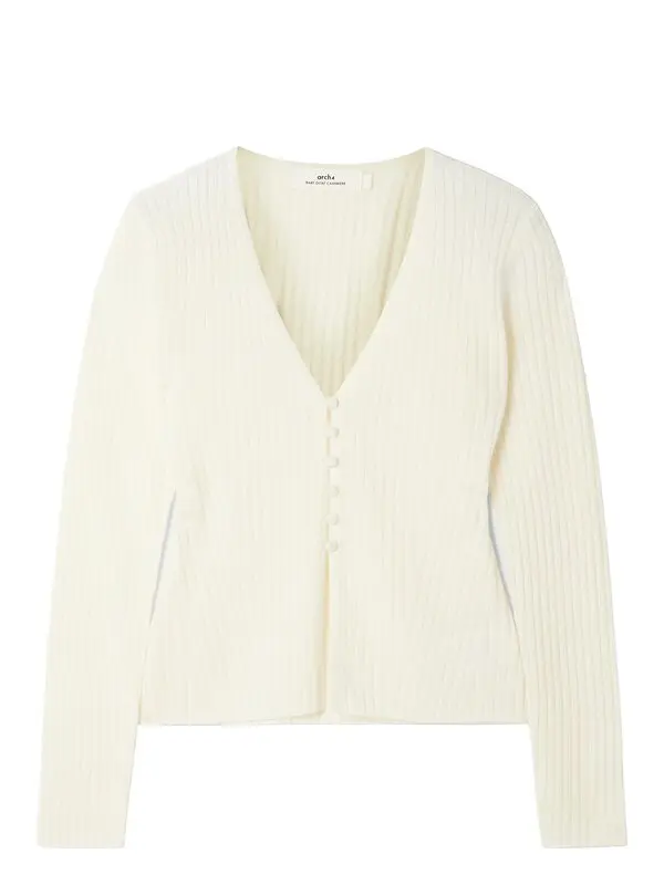 Arch4 Ribbed Organic Cashmere Cardigan - Ivory