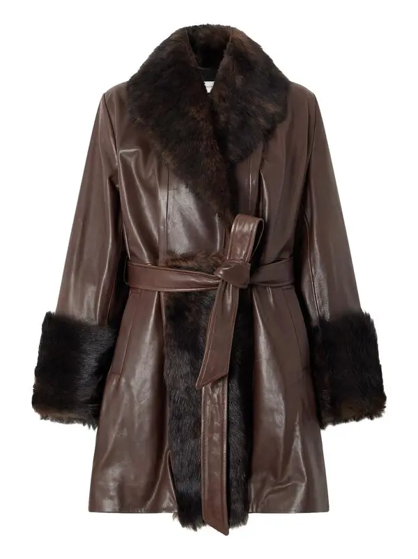 Nour Hammour Carmen Belted Shearling Jacket - Brown