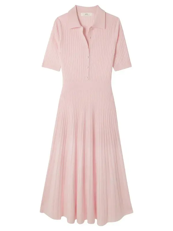 Arch4 Skylark Ribbed Organic Cashmere Midi Dress - Pink