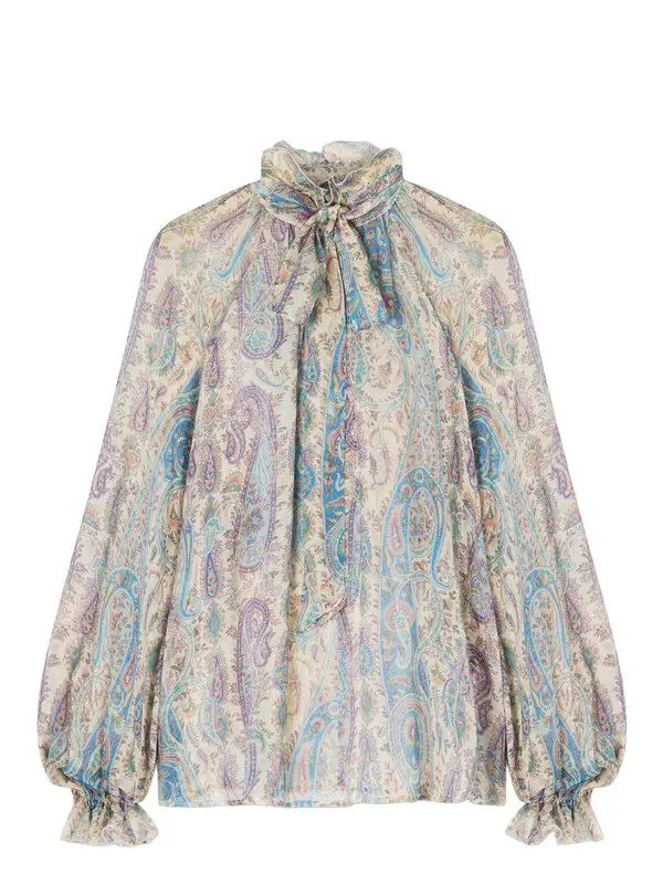 Etro Paisley-print Silk-crepon Blouse With Pussy-bow - Blue