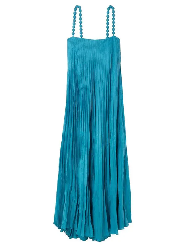 ANDRES OTALORA Un Ritmo Bead-embellished Plissé-linen Maxi Dress - Blue