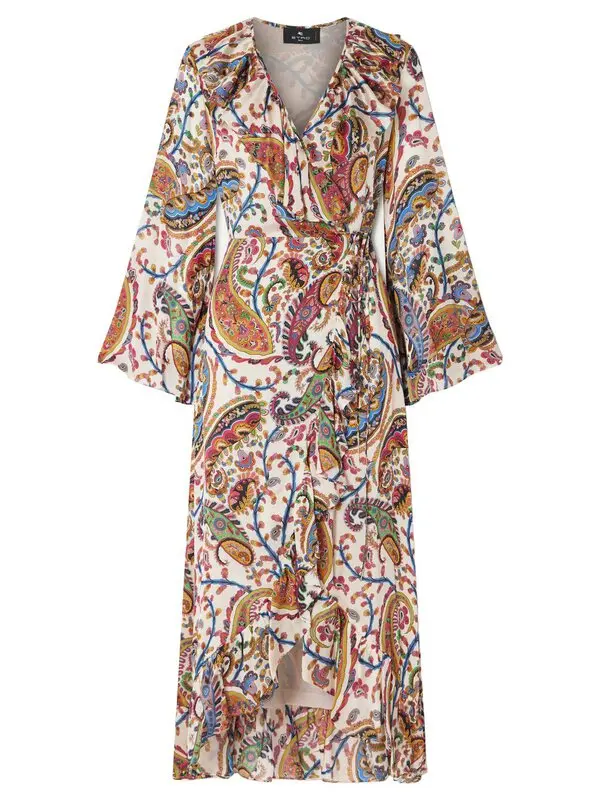 Etro Asymmetric Ruffled Paisley-print Silk Wrap Maxi Dress - Multi
