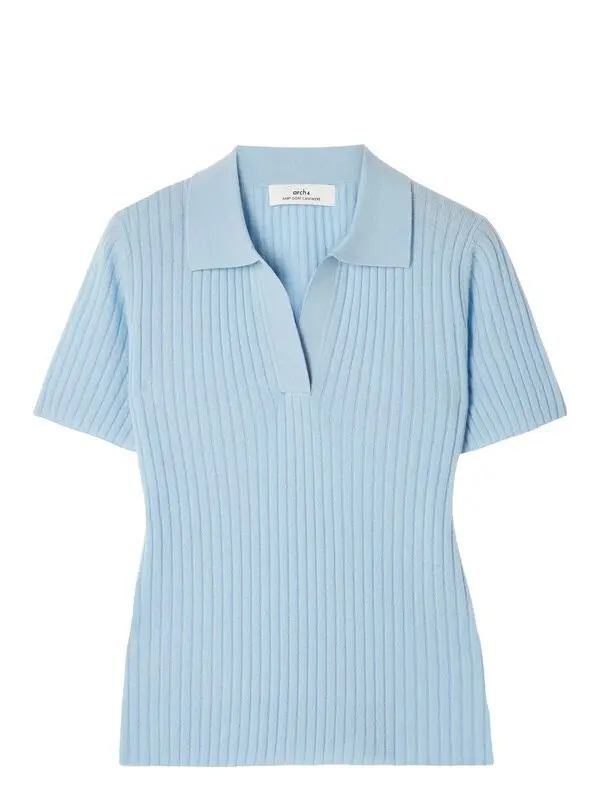 Arch4 Jennifer Ribbed Organic Cashmere Polo Shirt - Blue