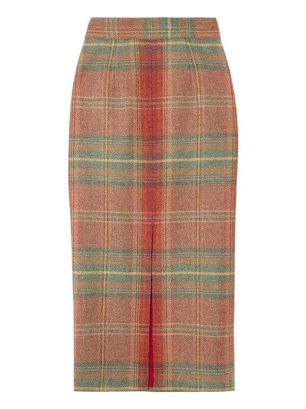 MARTA FERRI Cipriani Checked Wool Midi Skirt - Red