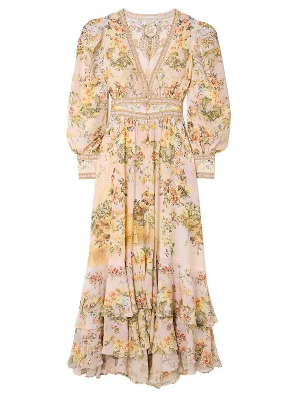 Camilla Crystal-embellished Floral-print Silk-chiffon Maxi Dress - Pink