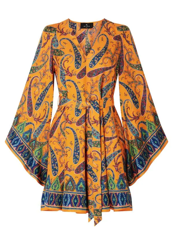 Etro Belted Paisley-print Mini Dress - Orange