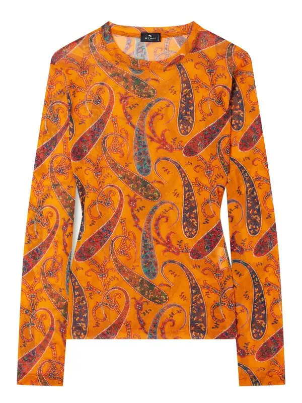 Etro Paisley-print Mesh Top - Orange