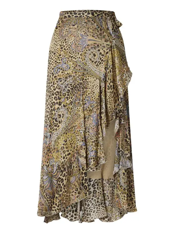 Etro Leopard And Paisley-print Silk-satin Midi Wrap Skirt - Animal Print