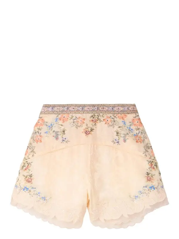 Camilla Crystal-embellished Floral Shorts - Neutrals