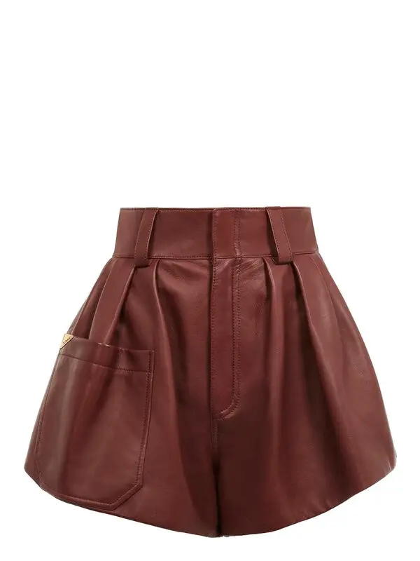 Chloé High-rise Nappa Leather Shorts - Faded Mahogany