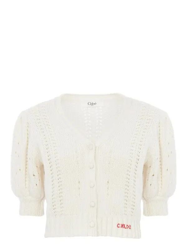 Chloé Wool & Cashmere Puff-sleeve Cardigan - Iconic Milk