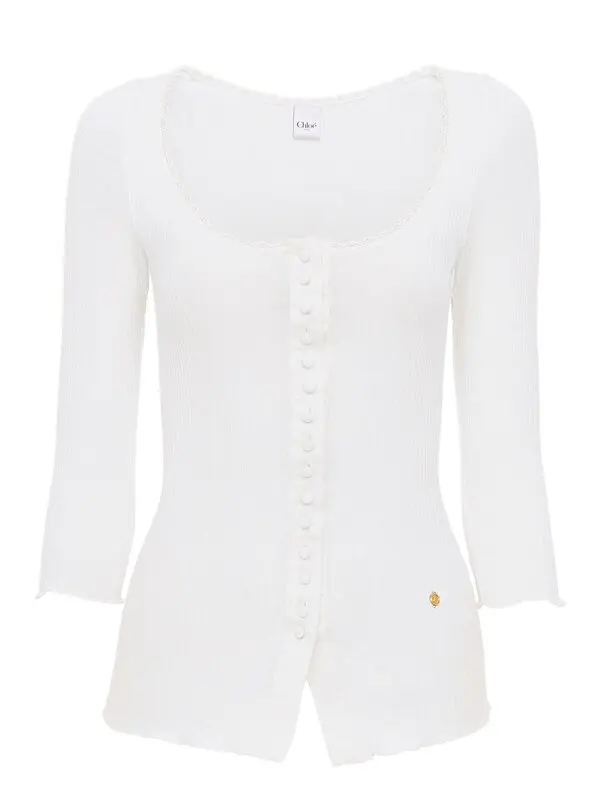 Chloé Fitted Cardigan With Lace Trim - White