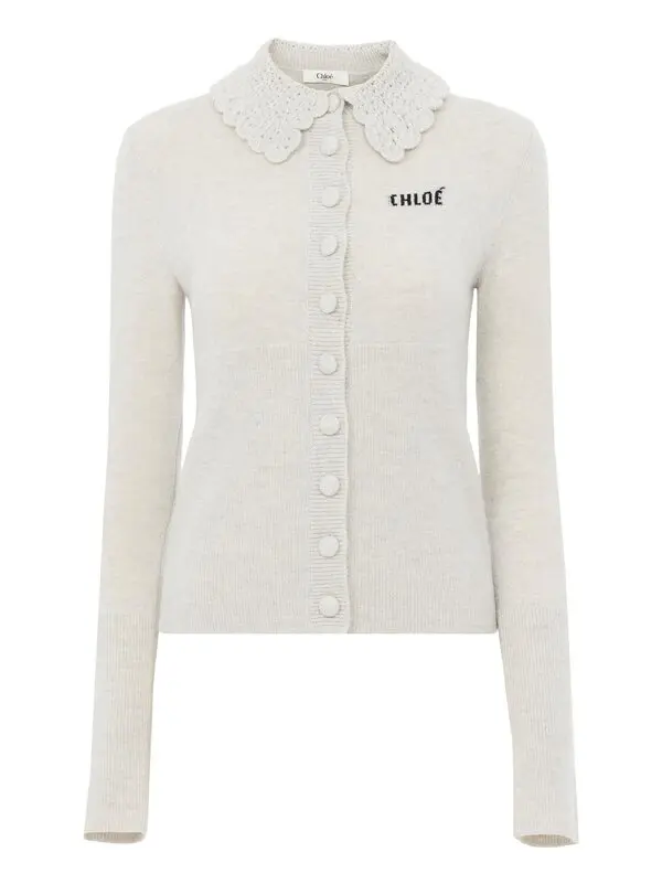 Chloé Fitted Wool Knit Cardigan With Logo - Sweet Grey
