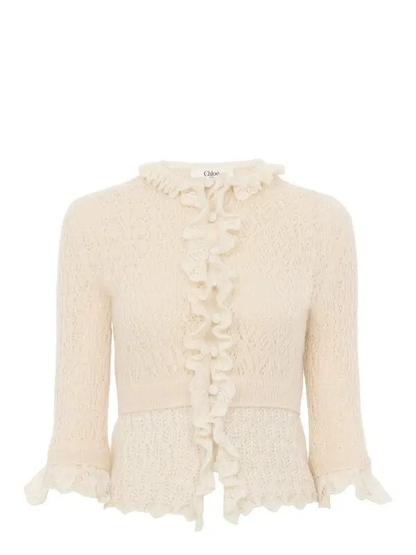 Chloé Cropped Ruffle Sweater - Iconic Milk